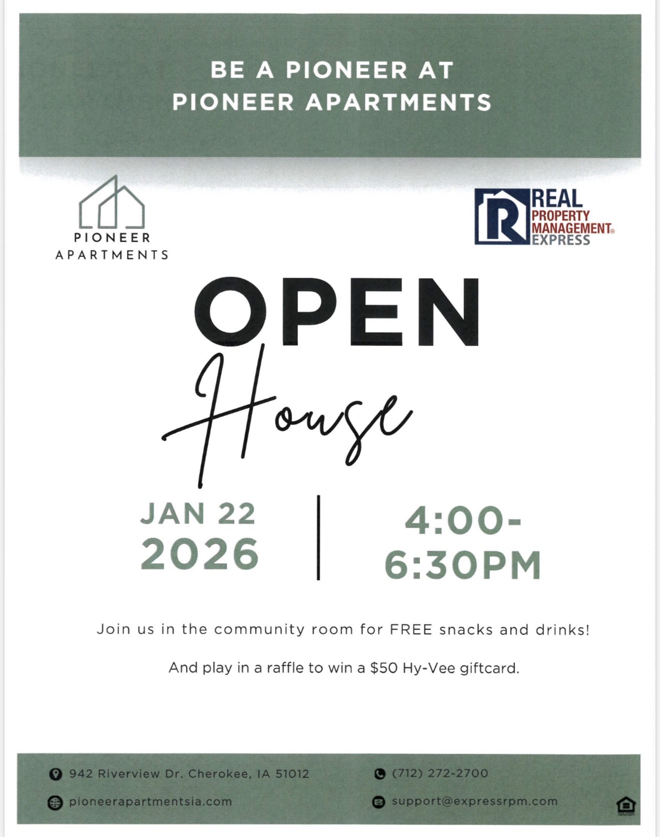Pioneer Apartments – Open House – Cherokee Iowa